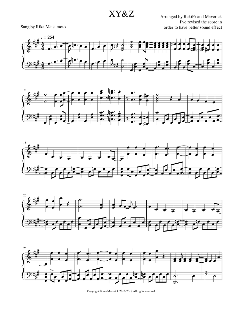 XY&Z (Pokemon OP) Sheet music for Piano (Solo) | Musescore.com