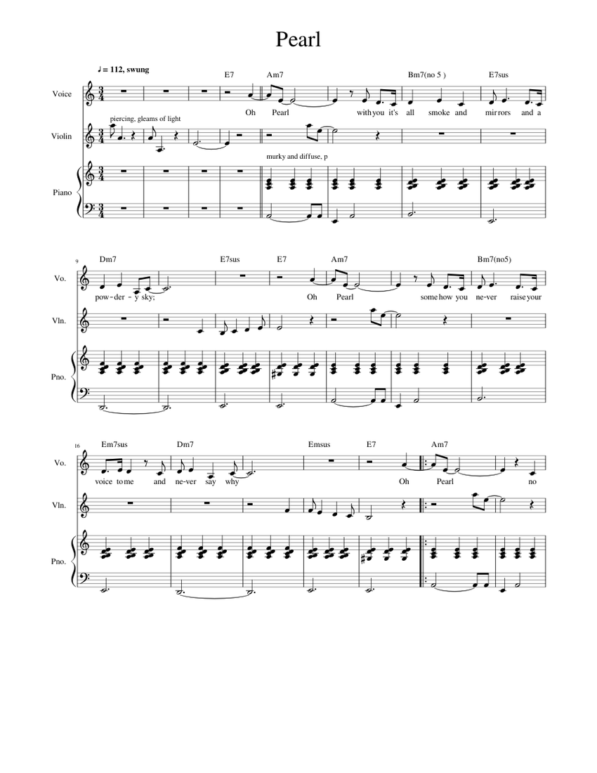 Pearl with Fiddle part Sheet Music for Piano, Vocals, Violin (Mixed ...