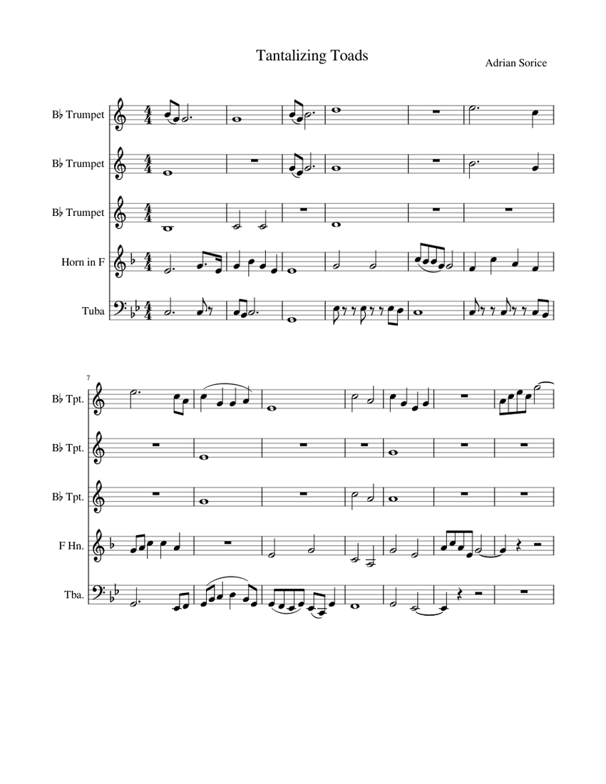 Tantalizing Toads Sheet music for Tuba, Trumpet in b-flat, French horn ...