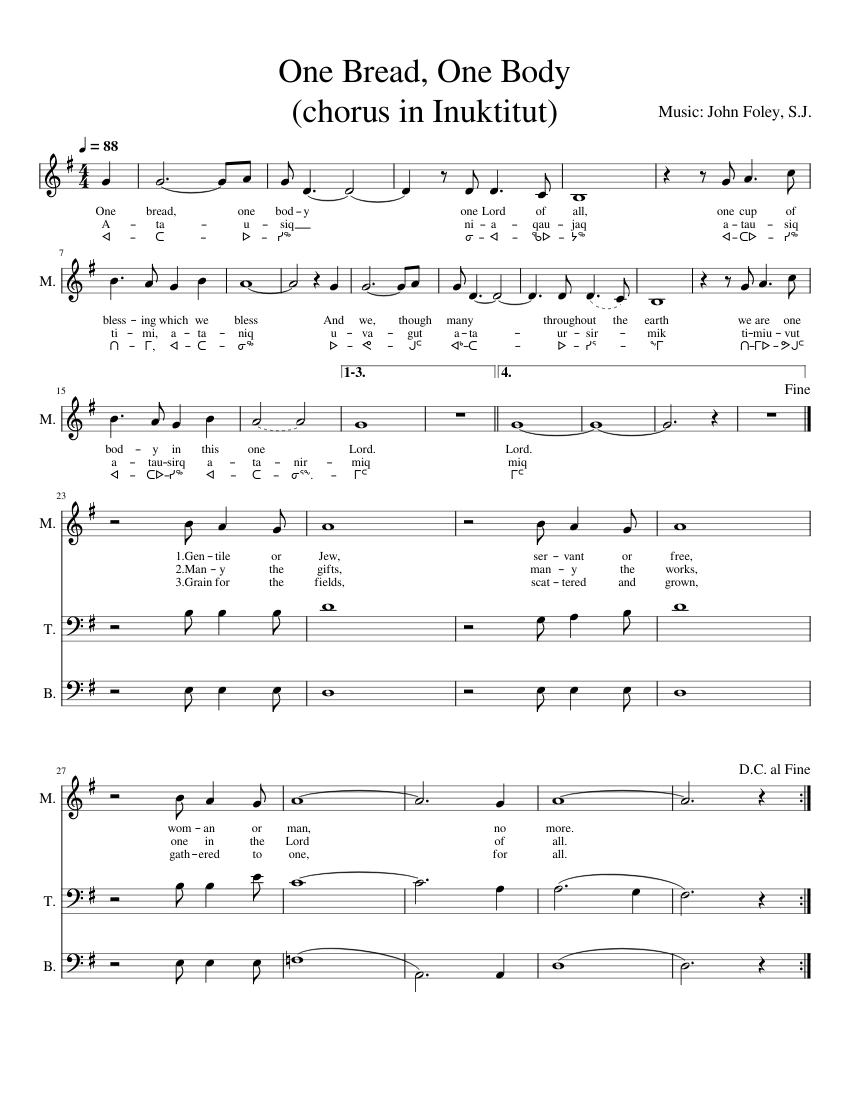 One Bread, One Body, bilingual Sheet Music for Bass voice, Baritone ...