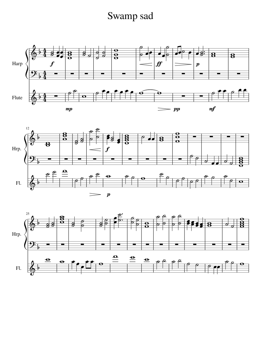 Swamp sad Sheet music for Flute, Harp (Mixed Duet) | Musescore.com