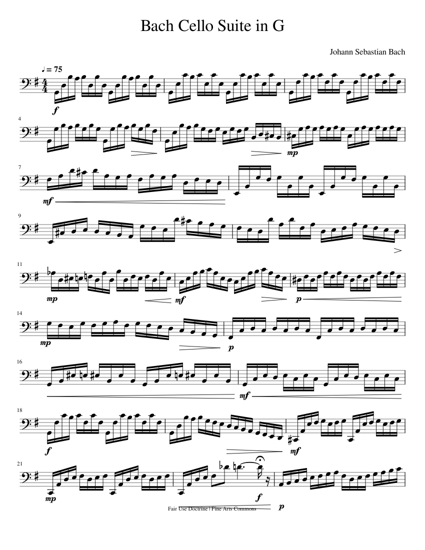 Bach Cello Suite No 1 in G Major Prelude Sheet Music for Cello (Solo ...