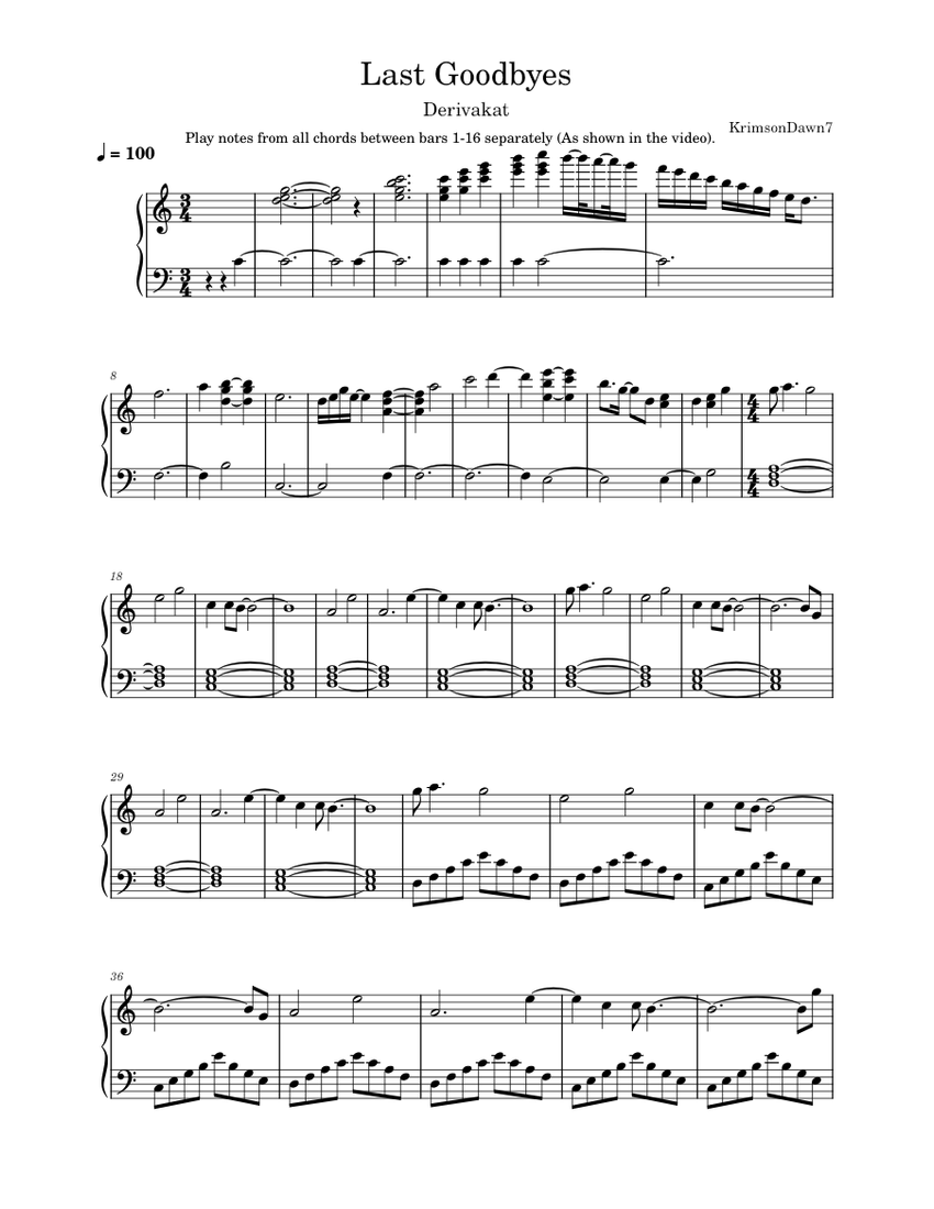 Last Goodbyes – Derivakat Last Goodbyes - Derivakat Sheet music for Piano (Solo) Easy ...