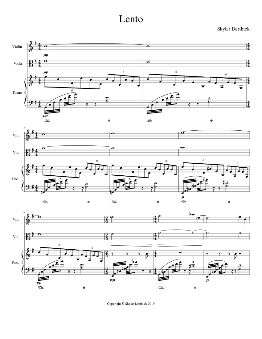 Lento Sheet music for Piano, Violin, Viola (Mixed Trio) | Musescore.com