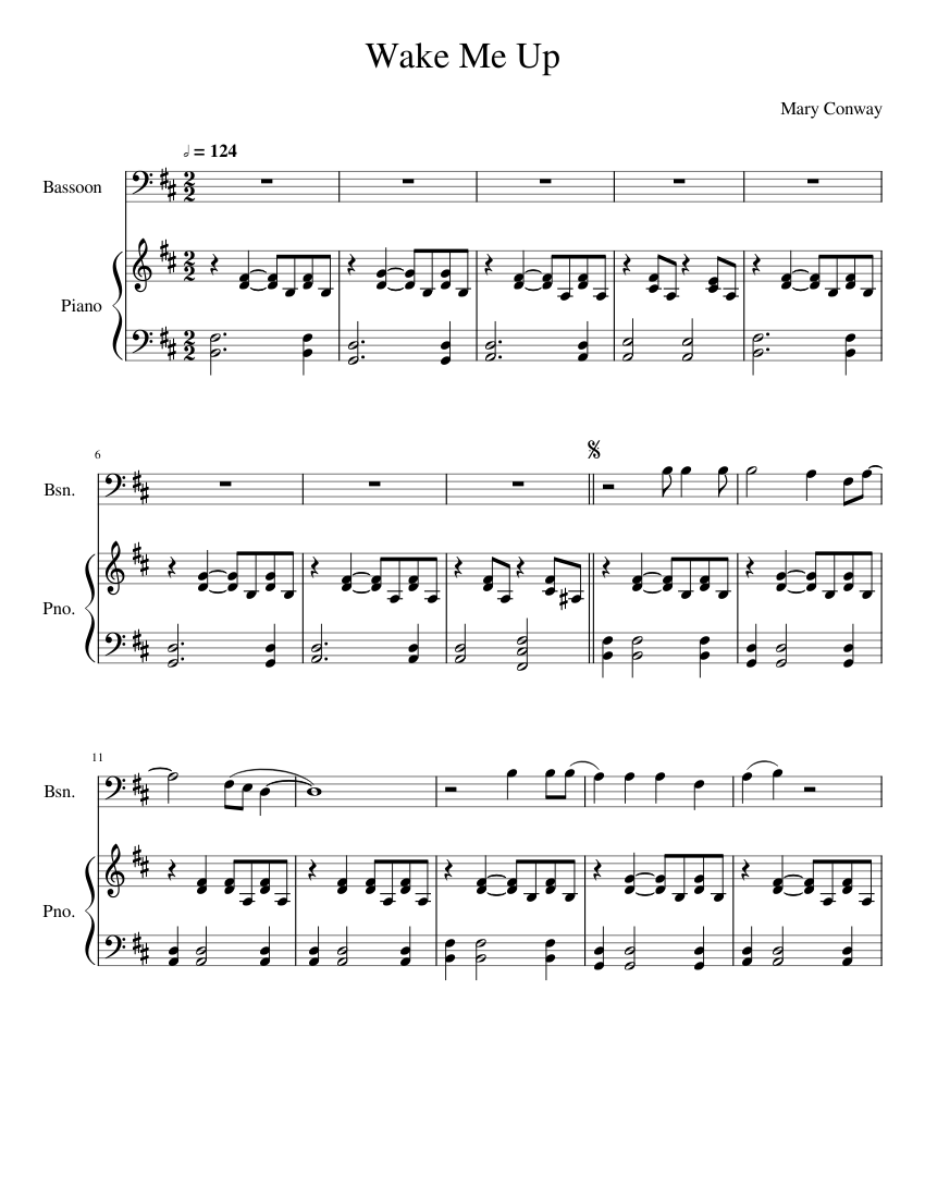 Wake Me Up Sheet music for Piano, Bassoon (Solo) | Musescore.com