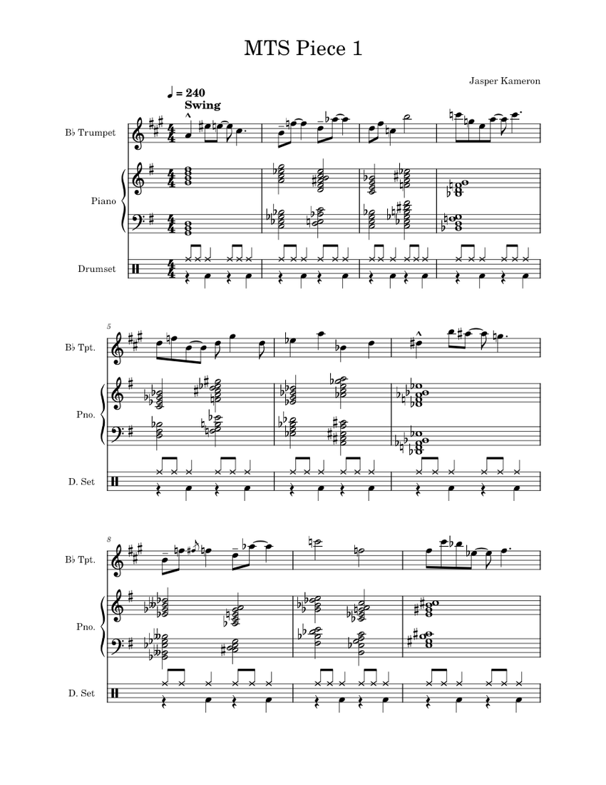 MTS Piece 1 Sheet Music for Piano, Trumpet in b-flat, Drum group (Jazz ...
