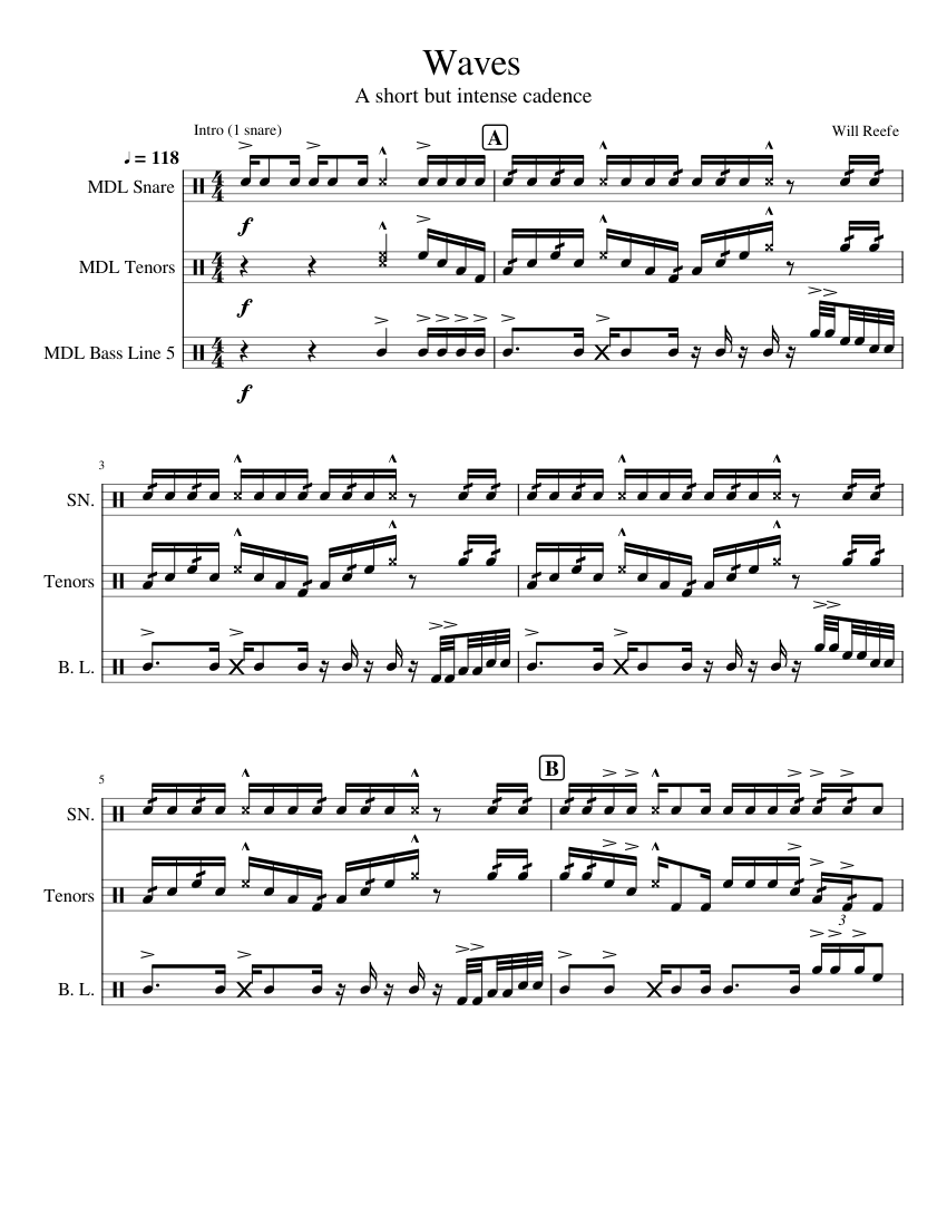Waves Sheet music for Snare drum, Tenor drum, Bass drum (Percussion ...