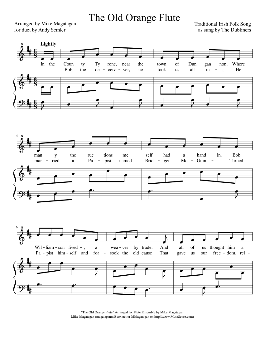 Old Orange Flute Sheet Music for Piano, Flute other (Mixed Duet ...