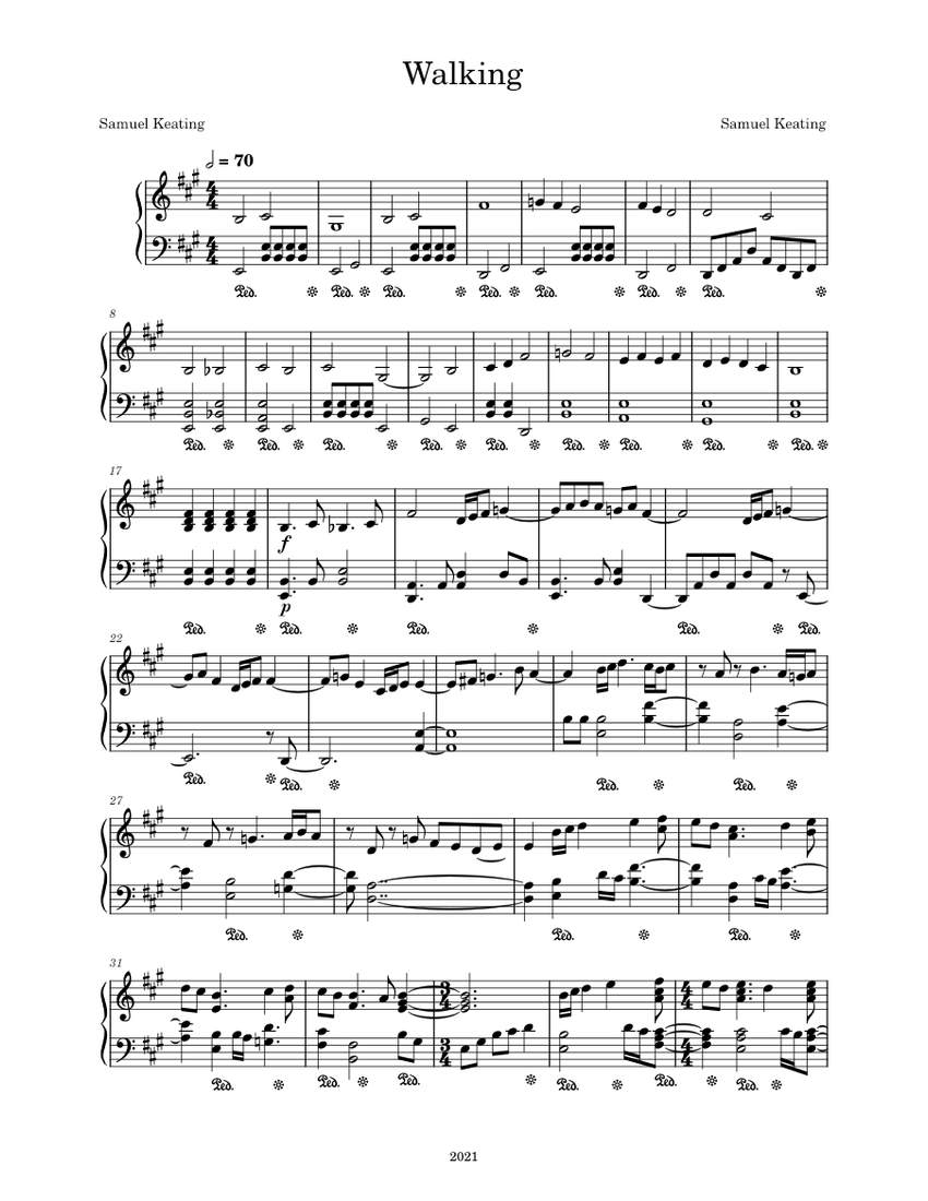Walking Sheet music for Piano (Solo) Easy | Musescore.com