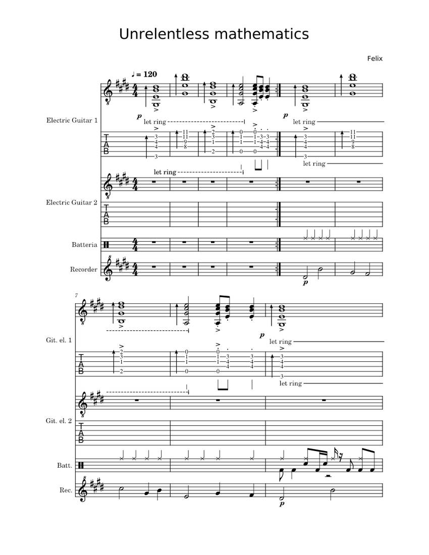 Unrelentless Mathematics - Felix Sheet music for Guitar, Drum group ...