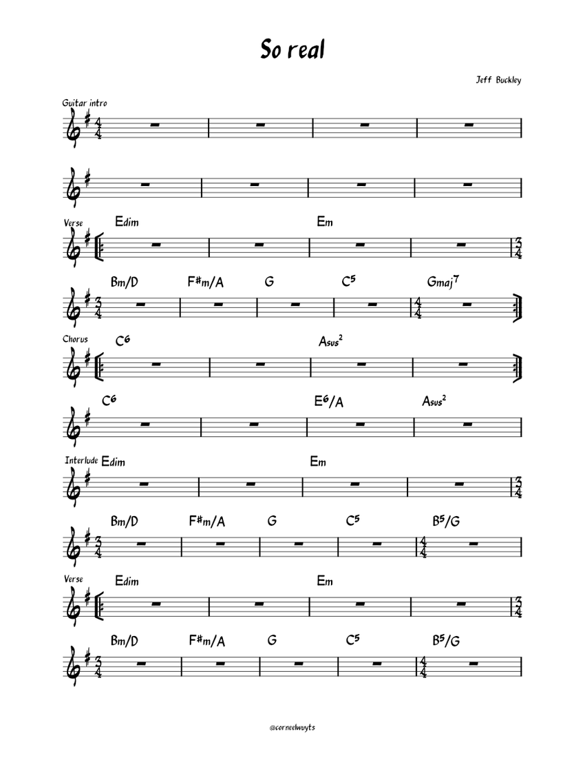 So real – Jeff Buckley Sheet Music with Chords for Piano (Concert Band ...