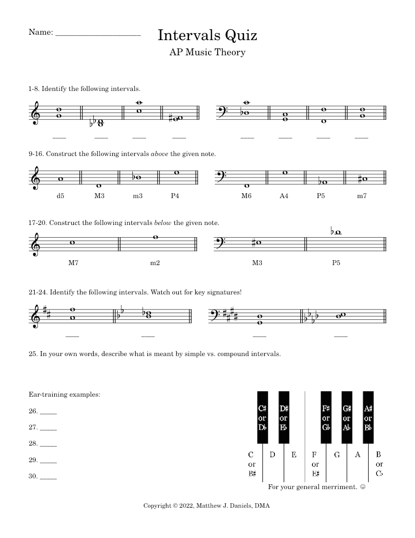 Intervals Quiz Sheet music for Piano (Solo) | Musescore.com