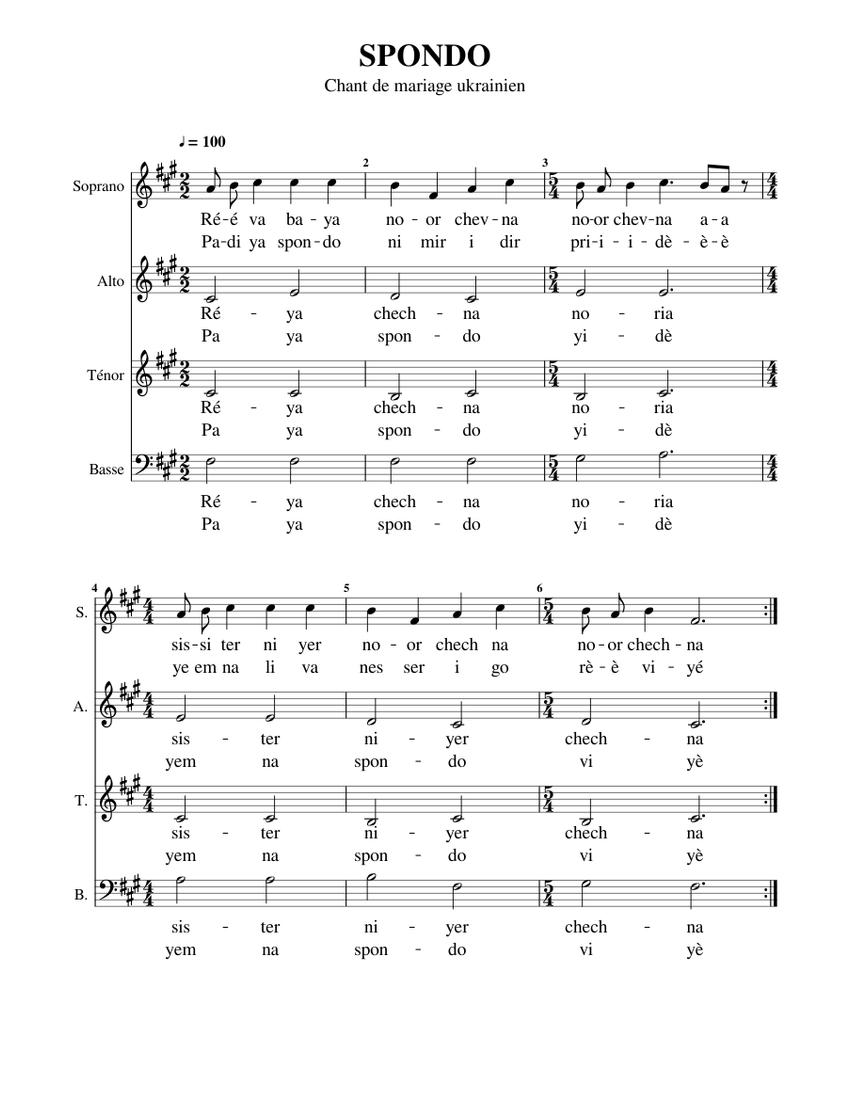 Spondo (SATB MuseScore) Sheet Music for Soprano, Alto, Tenor, Bass ...