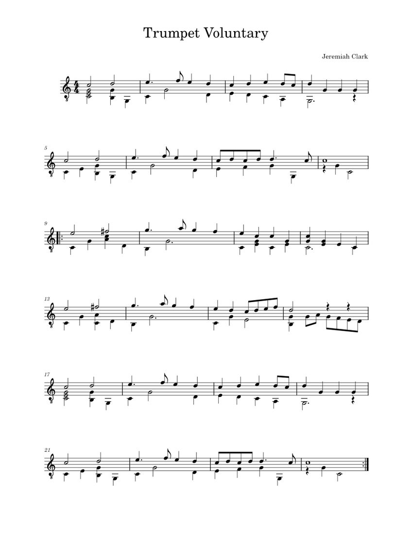 Trumpet voluntary – Jeremiah Clarke Sheet Music for Guitar (Solo ...