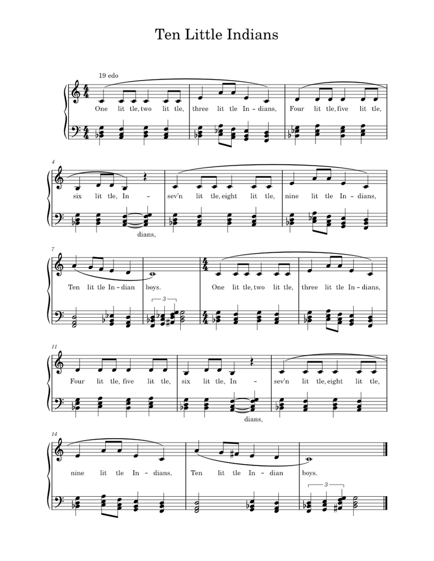 Ten Little Indians Sheet Music for Piano (Solo) easy | MuseScore.com