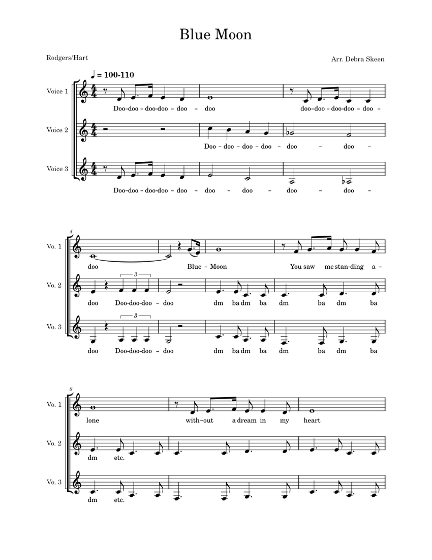 Blue Moon – Rodgers & Hart Arr. Debra Skeen Sheet Music for Vocals (A ...