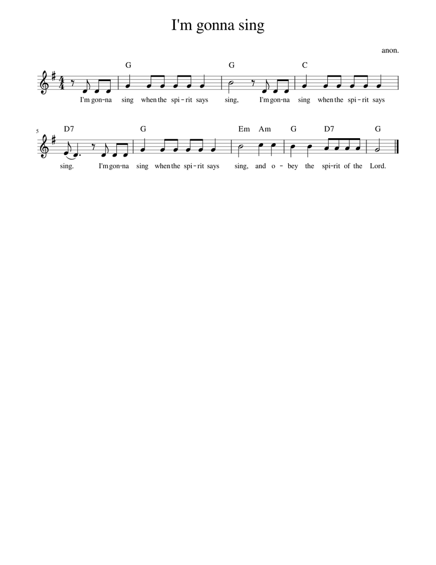 I'm gonna sing Sheet Music with Chords for Piano (Solo) Easy ...