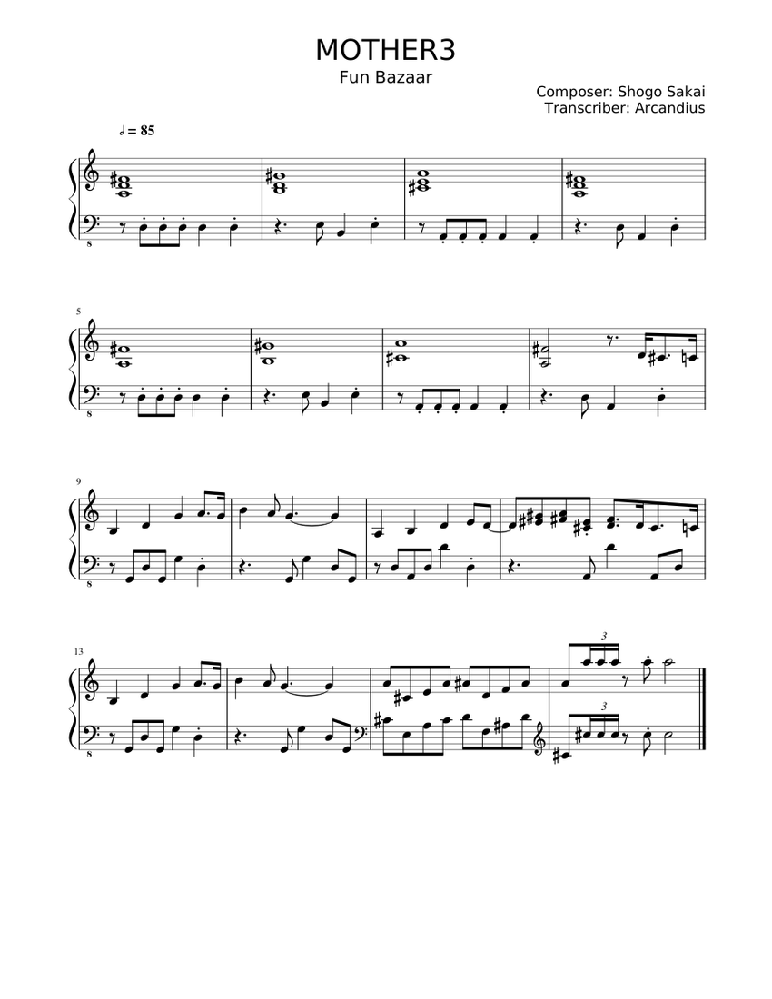 MOTHER 3 - Fun Bazaar Sheet music for Piano (Solo) Easy | Musescore.com