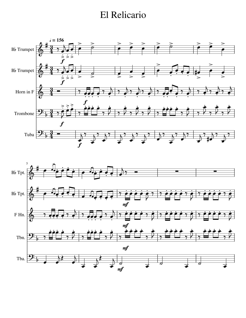 El Relicario new ending Sheet Music for Trombone, Tuba, Trumpet in b ...