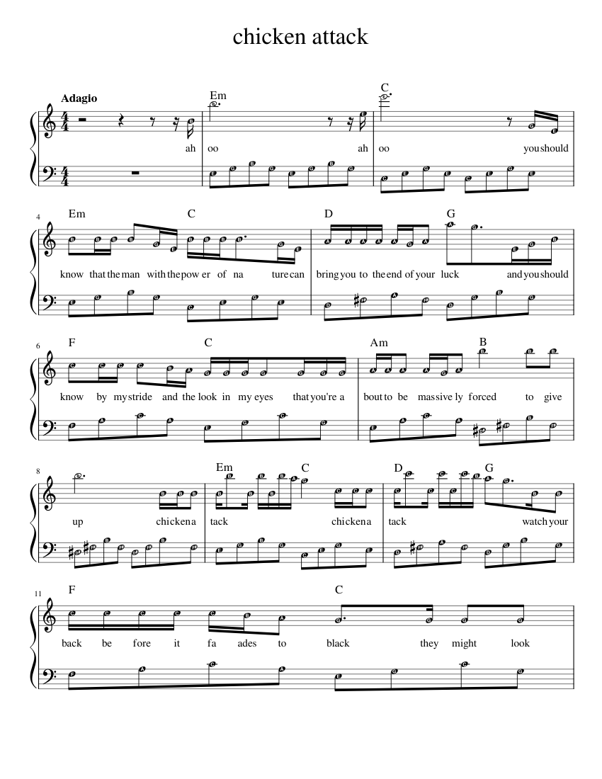 Chicken attack – The Gregory Brothers Sheet Music with Chords for Piano ...