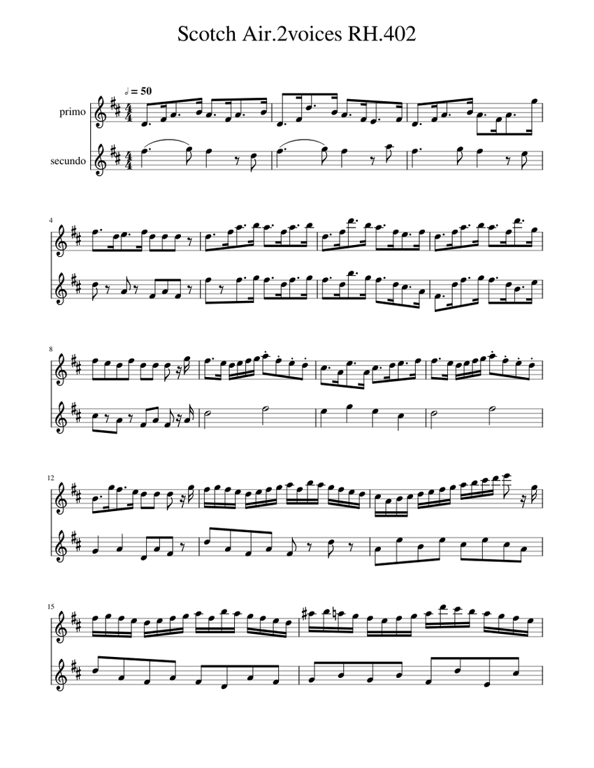 Scotch Air.2voices RH.402 Sheet music for Piano, Tambura (Mixed Duet ...