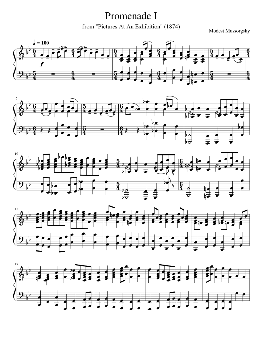 Modest Mussorgsky - Promenade I Sheet Music for Piano (Solo ...