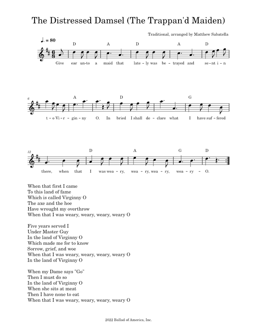 The Distressed Damsel - Traditional/Arranged by Matthew Sabatella Sheet ...