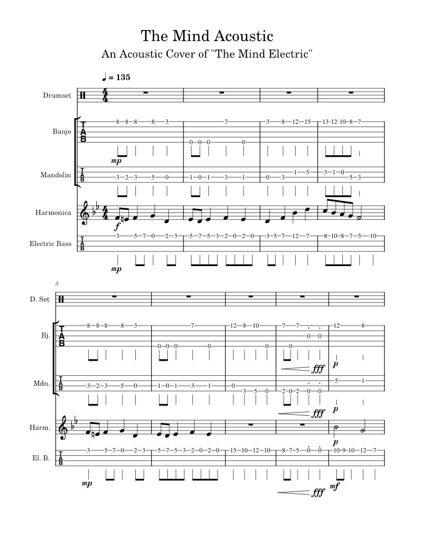 The Mind Acoustic Sheet music for Bass guitar, Drum group, Mandolin ...