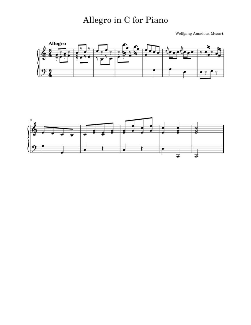 Allegro in C major, K.1b – Wolfgang Amadeus Mozart Sheet music for ...