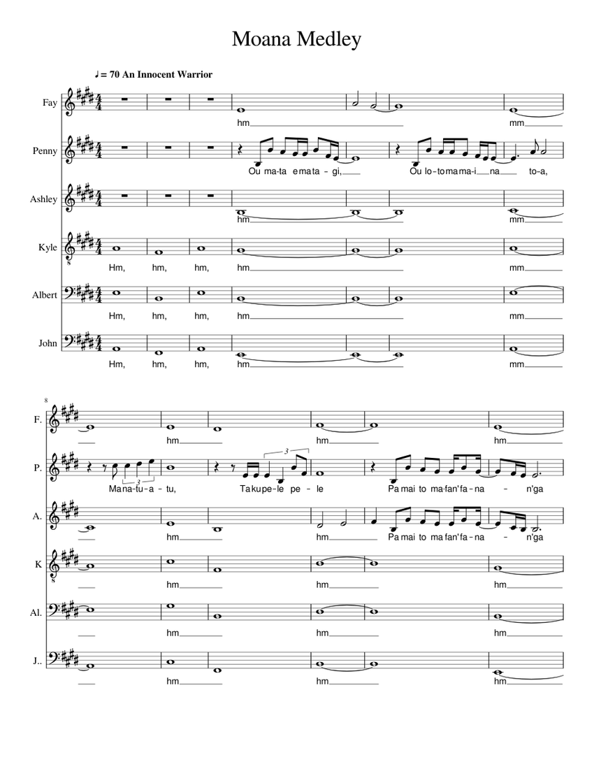 Moana Medley Sheet music for Soprano, Alto, Tenor, Bass voice & more ...
