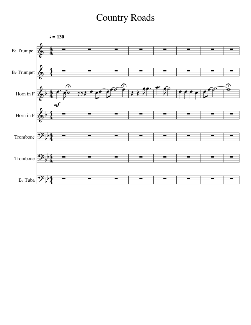 Country Roads Sheet Music for Trombone, Tuba, Trumpet in b-flat, French ...