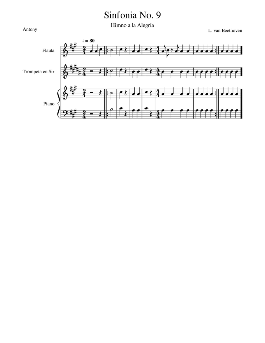 Sinfonia_No._9 Sheet music for Piano, Flute, Trumpet in b-flat (Mixed ...