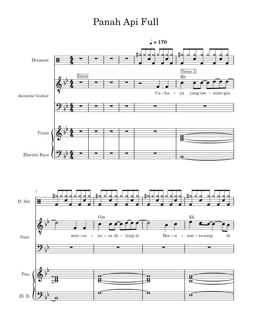 Panah Api Sheet music for Piano, Guitar, Bass guitar, Drum group ...
