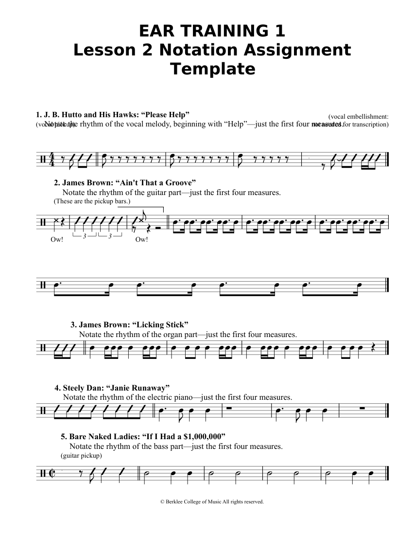 EAR_TRAINING_1_Lesson_2_Notation_Assignment_Template Sheet Music for ...