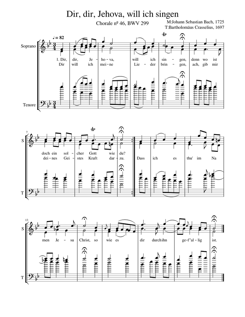 Dir, dir, Jehova, will ich singen Sheet music for Soprano, Tenor ...