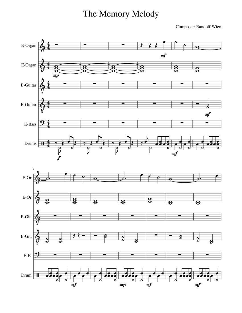 The Memory Melody Sheet music for Flute, Guitar, Bass guitar, Drum ...