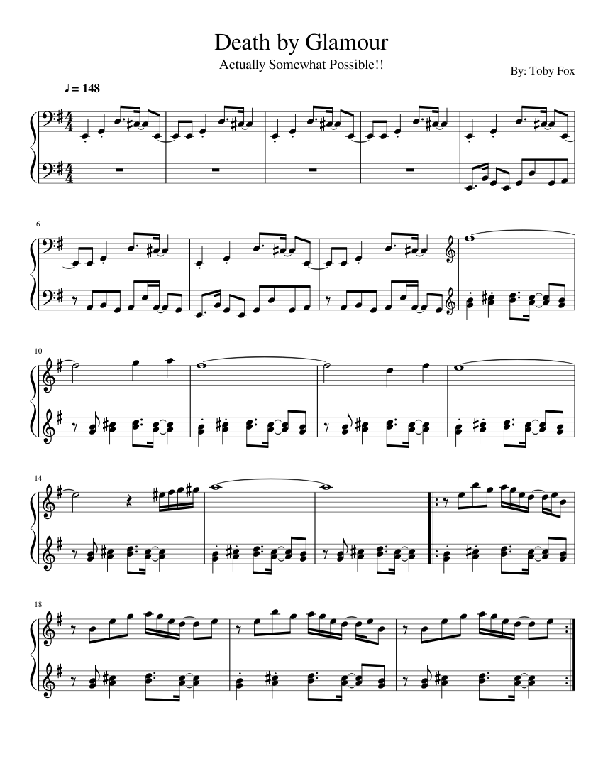 Death by Glamour piano Sheet Music for Piano (Solo) | MuseScore.com