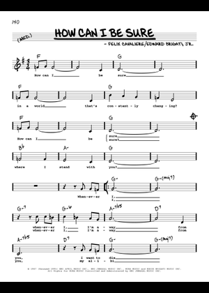 Play Official version of How can i be sure Sheet Music by The Young ...