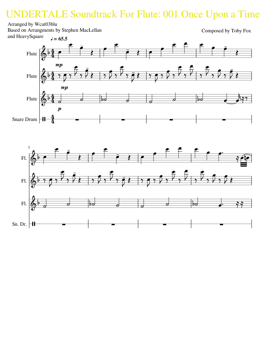 UNDERTALE Soundtrack For Flute Sheet Music for Flute, Snare drum ...