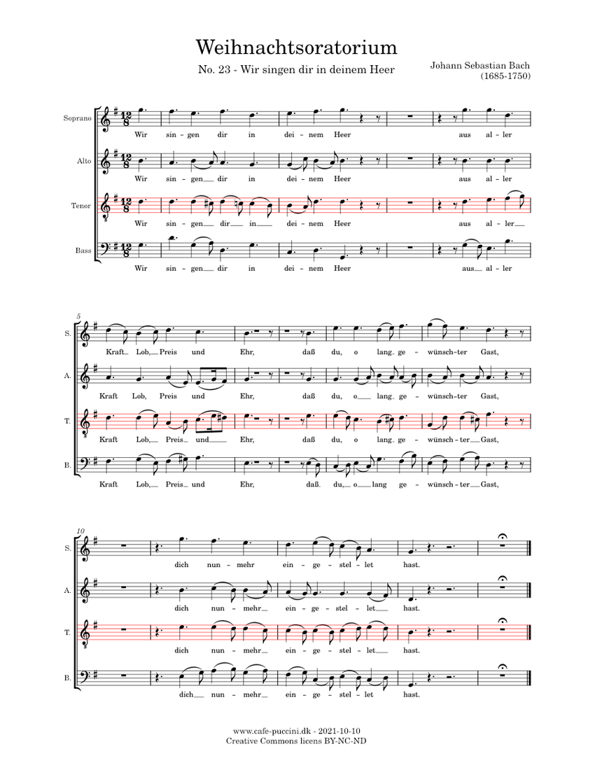 23 Choral - Wir singen dir in deinem Heer TENOR Sheet music for Soprano ...