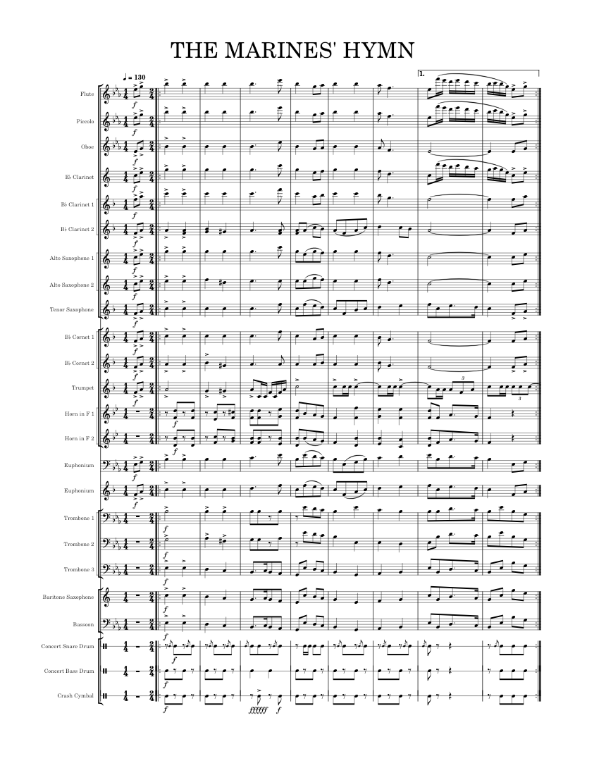 THE MARINES' HYMN Sheet Music for Trombone, Cornet, Euphonium, Flute ...