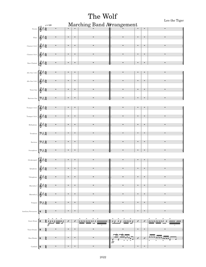 The Wolf (Marching Band) Sheet music for Trombone, Flute piccolo, Flute, Clarinet in b-flat ...