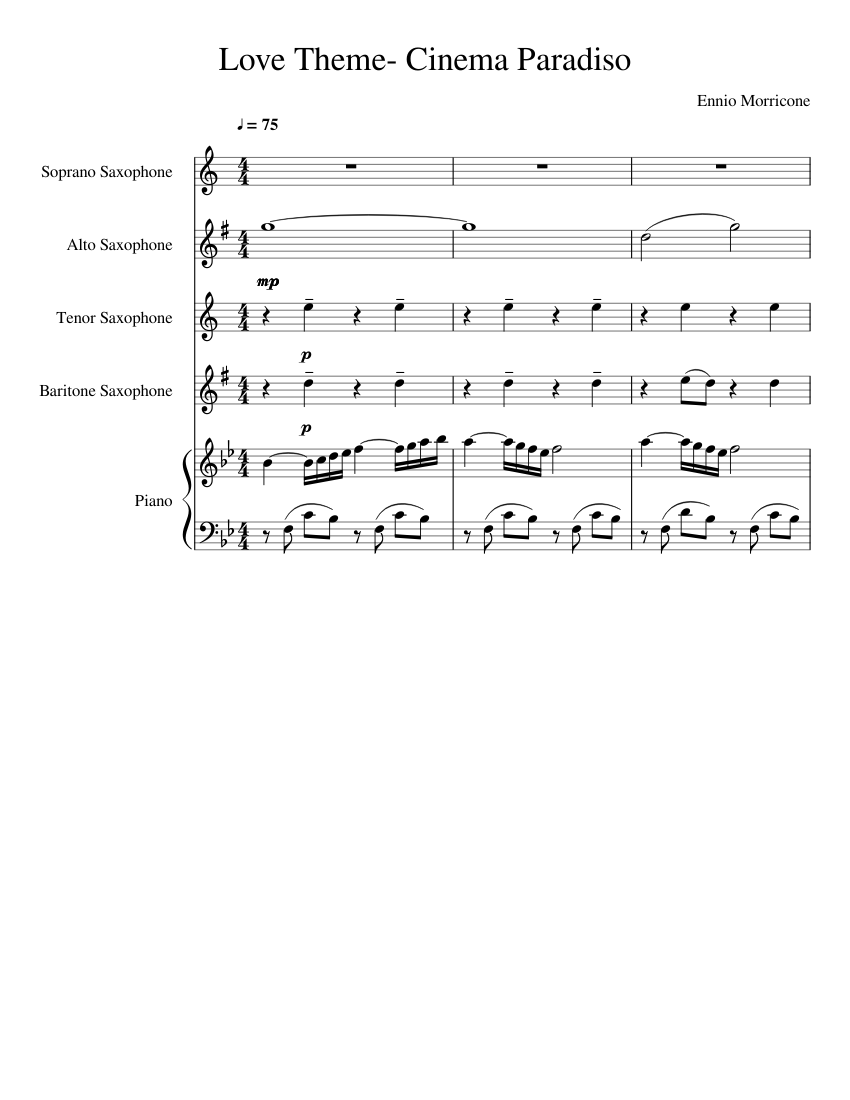 Love Theme Cinema Paradiso Sheet Music for Piano, Saxophone alto ...