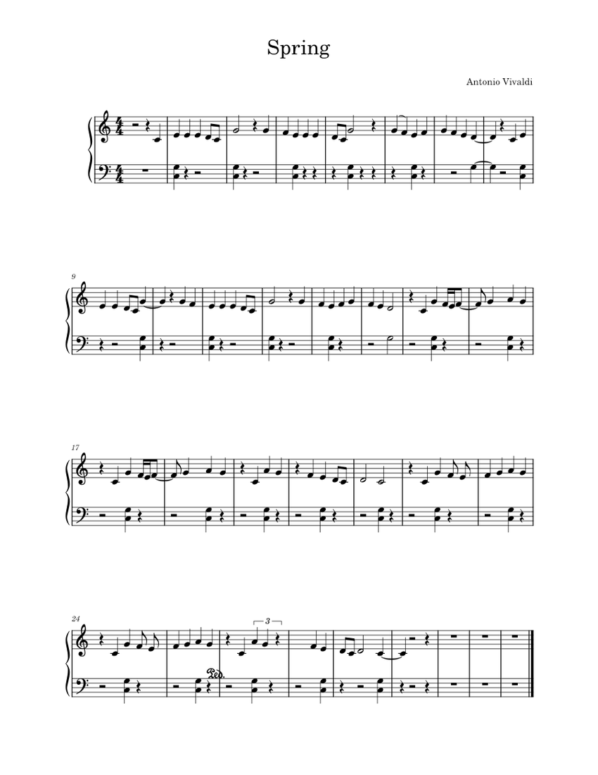 The four seasons - spring – Antonio Vivaldi Spring Piano Easy Sheet ...