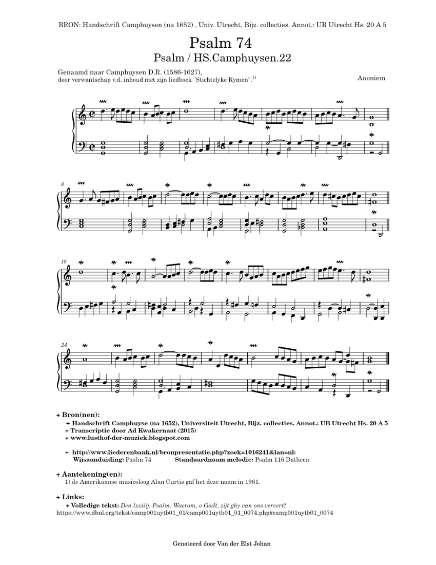 Psalm 74 (HS.Camphuysen.22) Sheet music for Harpsichord (Solo ...