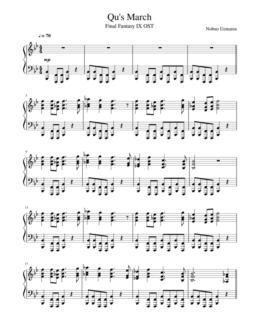 Final Fantasy IX : Qu's March Sheet music for Piano (Solo) | Musescore.com
