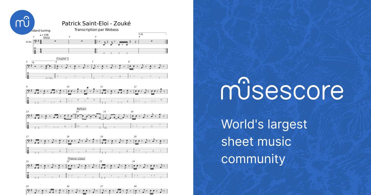 Zouké - Patrick Saint-Eloi Sheet music for Bass guitar (Mixed Duet ...