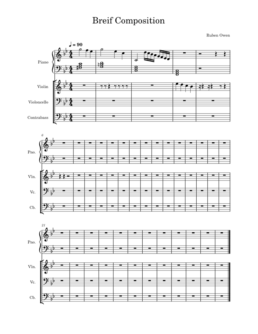 Breif Composition Sheet music for Piano, Contrabass, Violin, Cello ...