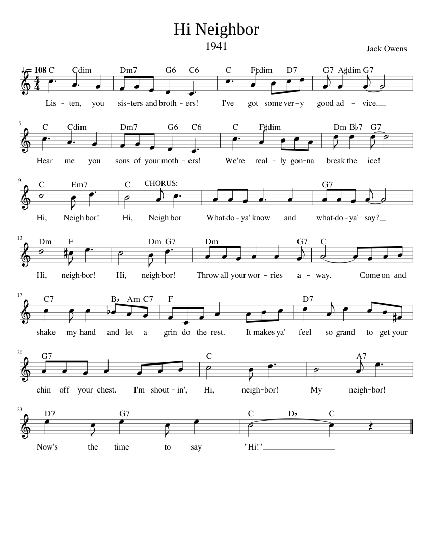 Hi Neighbor Sheet music for Piano (Solo) | Musescore.com