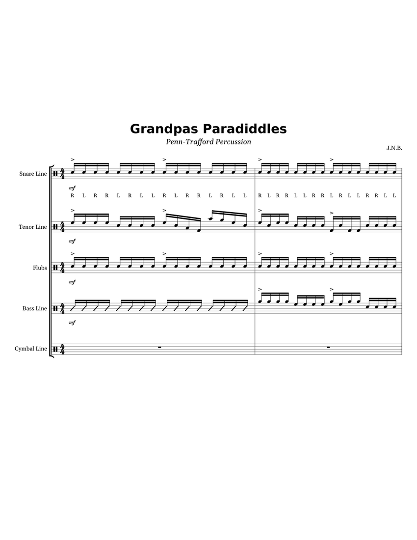 Grandpas Paradiddles Sheet music for Snare drum, Crash, Tenor drum, Bass drum (Percussion ...